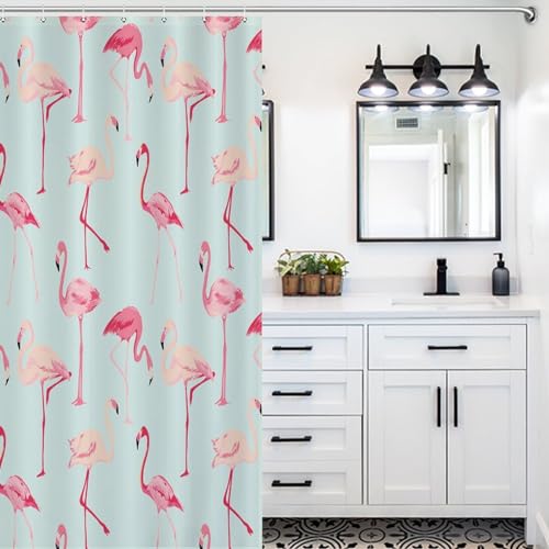 SZDIZOWE Pink Flamingo Bird Polyester Shower Curtain Plastic Hooks Waterproof Lightweight Shower Curtains for Bathroom