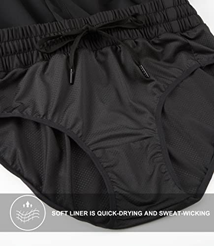 ZUTY 5" Athletic Running Shorts for Women with Zipper Pocket High Waisted Quick Dry Workout Gym Shorts with Liner Black L