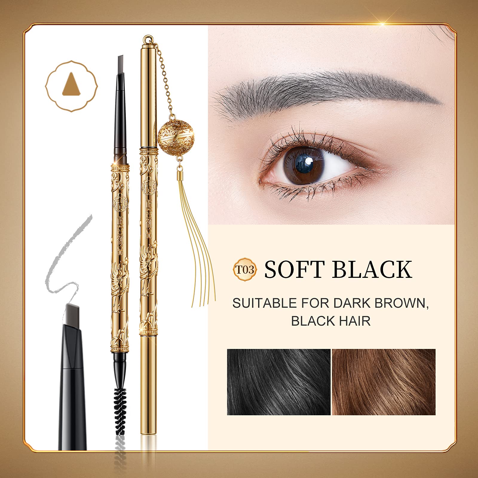 ZEESEA [Palace Identity] Drunken Rhyme Gilt · Delicate Eyebrow Pencil,Sketch-level Small Triangle, Heavy Embossed Barrel Palace Eyebrow Pencil, Long Lasting Beautiful Eyebrow Pencil