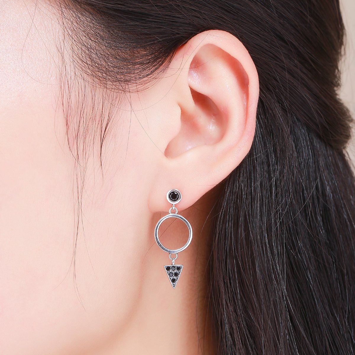 WOSTU Fashion Geometry Dangle Earrings Women's Drop Earrings Sterling Silver Tassel Asymmetrical Earrings, Metal, Cubic Zirconia