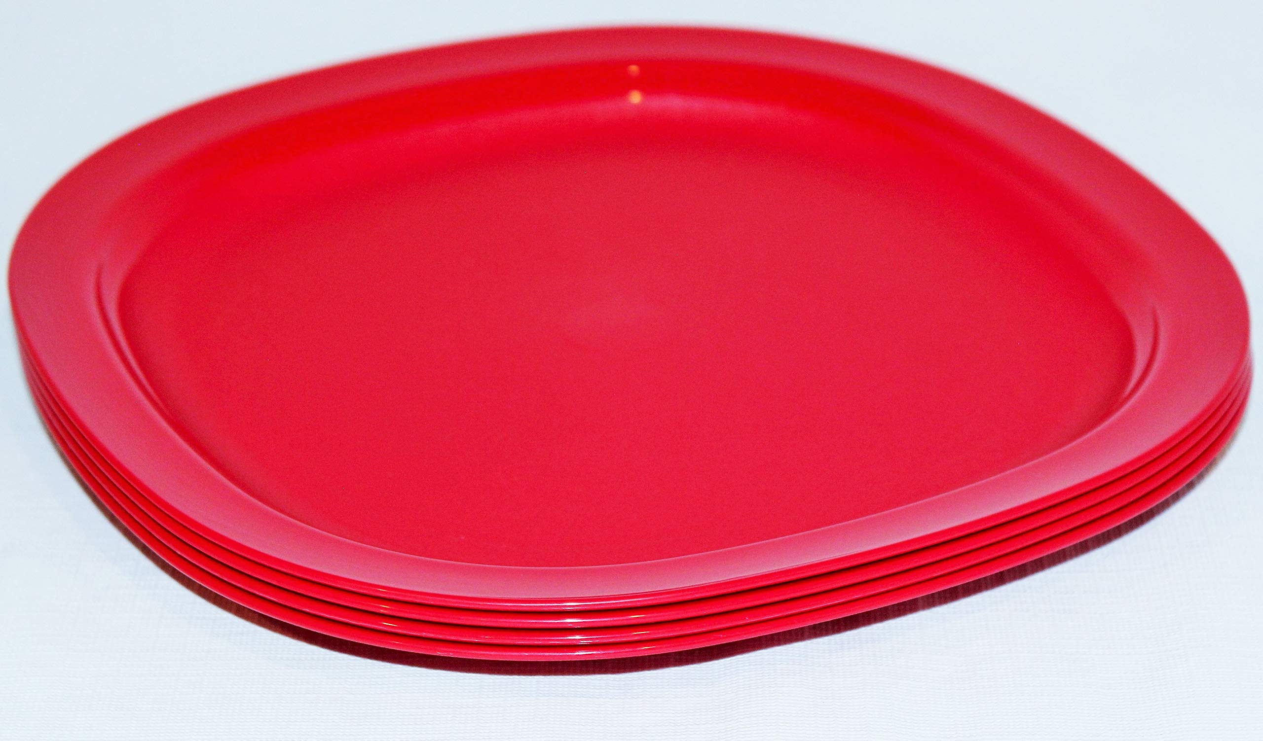 Tupperware Set of 4 Microwave Luncheon Plates 9.5" Square Red