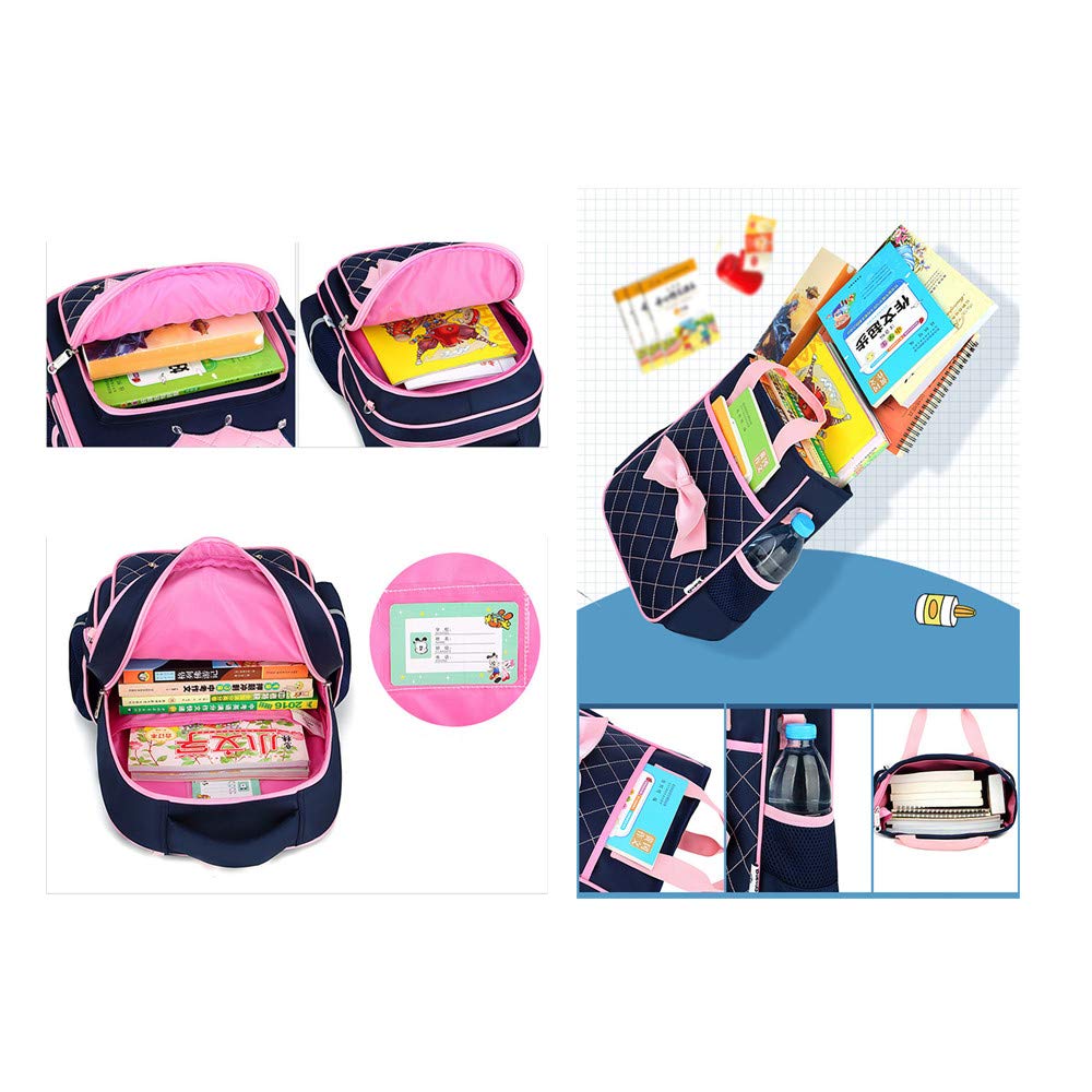 VIDOSCLA Cute Print Bowknot Trolley Backpack Elementary Middle School Rolling Bag Wheeled BookBag for Kids Girls