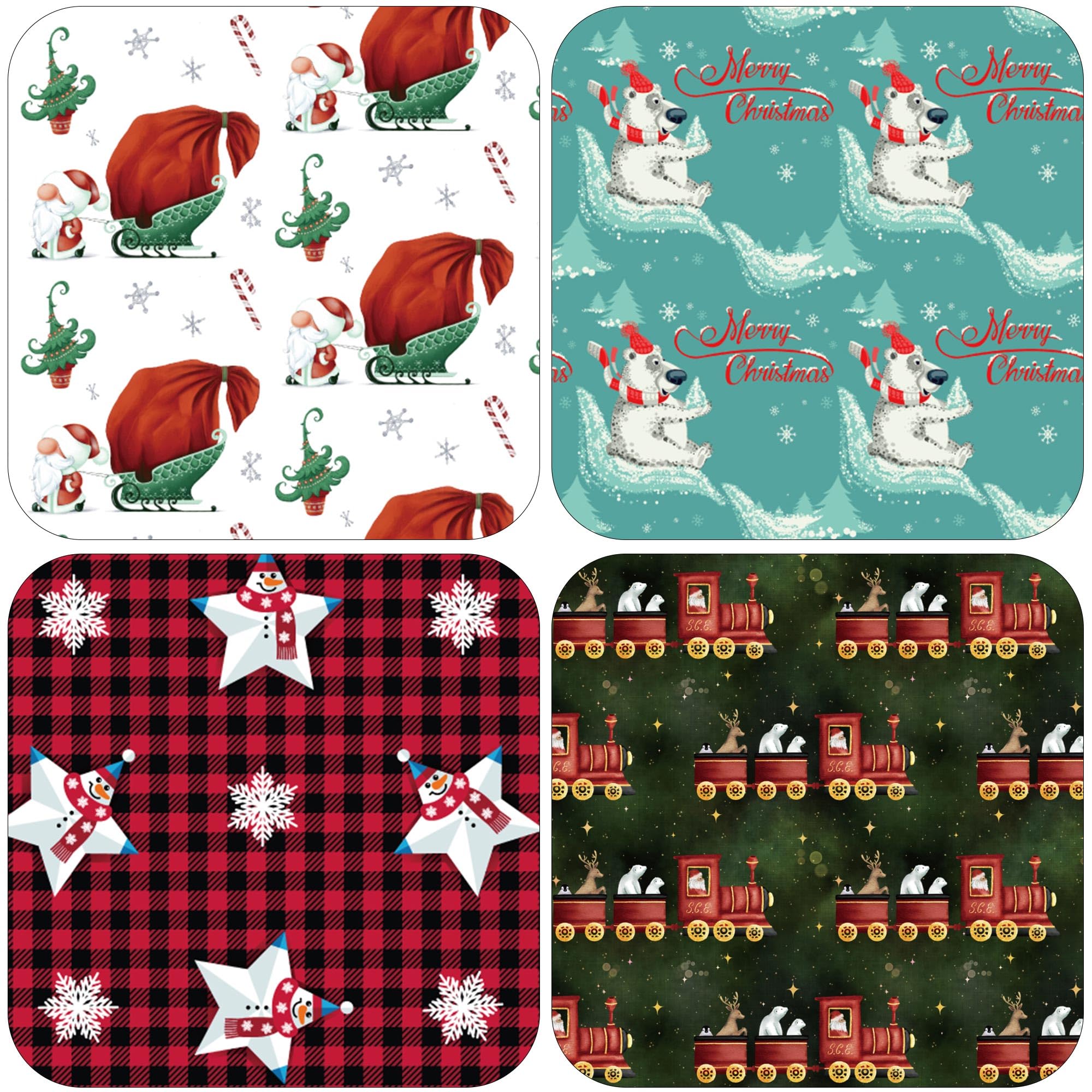 ZINTBIAL Funny Christmas Wrapping Paper for Kids Adults - Xmas Gift Wrap with Red/Black Plaid Snowman, Polar Bears, Cute Santa, and Christmas Train Designs - 20 x 29 Inches, 8 Folded Sheets -