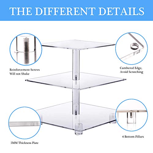 YestBuy 3 Tier Square Cupcake Stand - Premium Cupcake Holder - Acrylic Cupcake Tower Display - Cady Bar Party Décor + LED Light String - Ideal for Weddings, Birthday Parties(Blue Light)