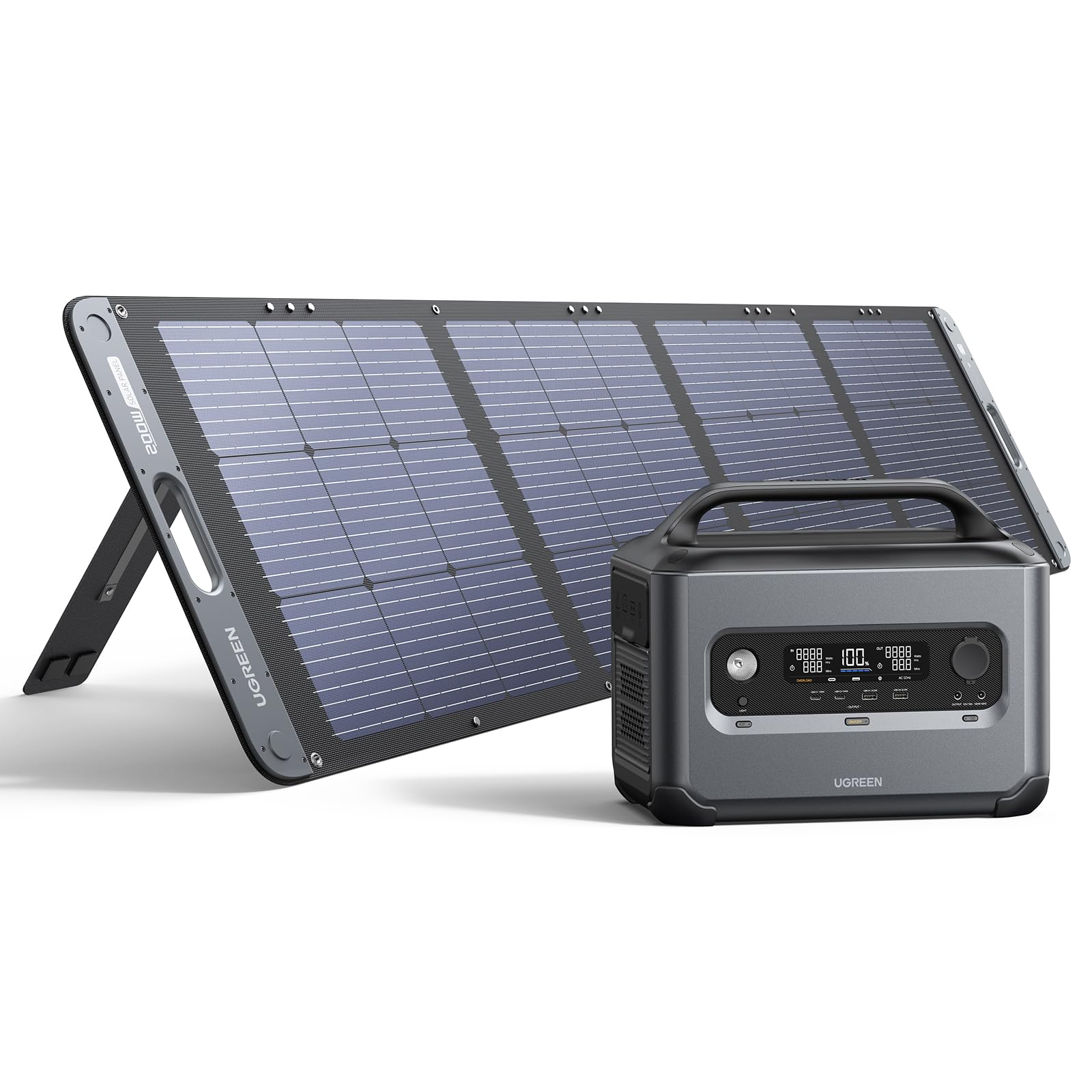 UGREEN PowerRoam 1200 Solar Generator, 1024Wh Portable Power Station with 200W Solar Panel Included, Up to 2500W Output, LiFePO4 (LFP) Battery, Generators for Home Backup/Outdoor Camping/RVs