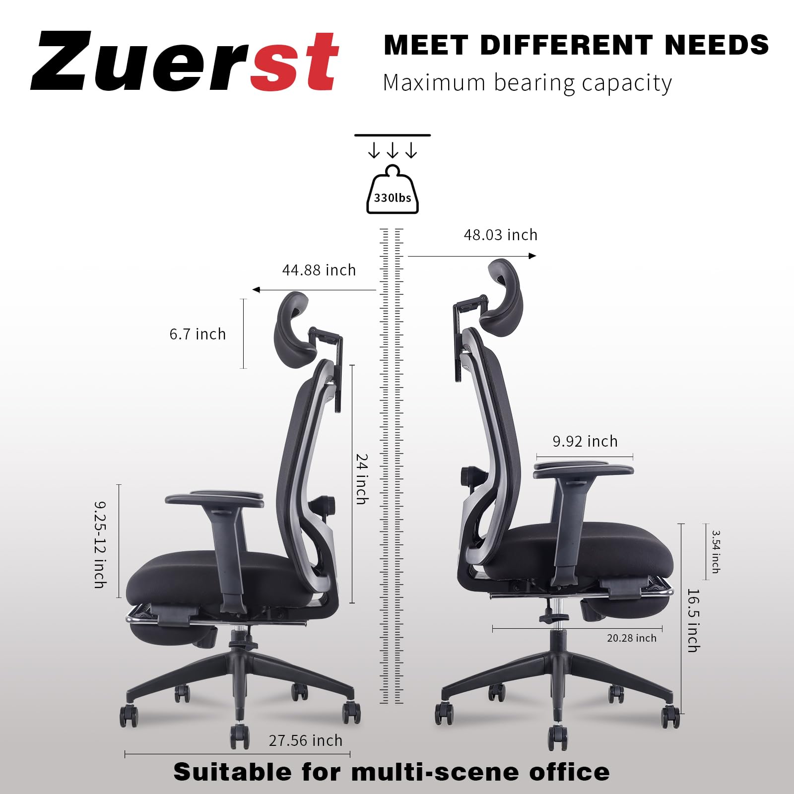 ZUERST Ergonomic Office Chair with Footrest Support- High Back Desk Chair with Adjustable 4D Lumbar Support, 5D Adiustable Headrest and Armrest, High Resilience Cushion-135°Rocking Mesh Computer Chair