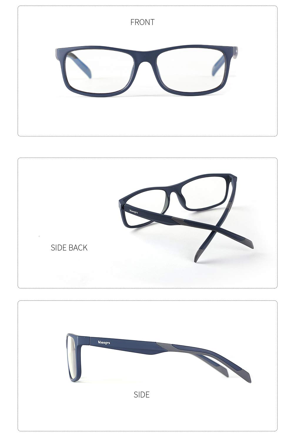 Vseegrs Blue Light Blocking Glasses Anti Eyestrain/Prevent Eye Dryness - Blue Light Shield Computer&Phone Reading/Gaming Glasses- Essential Computer Glasses (Matte Blue& Grey, Lens Width 42mm)