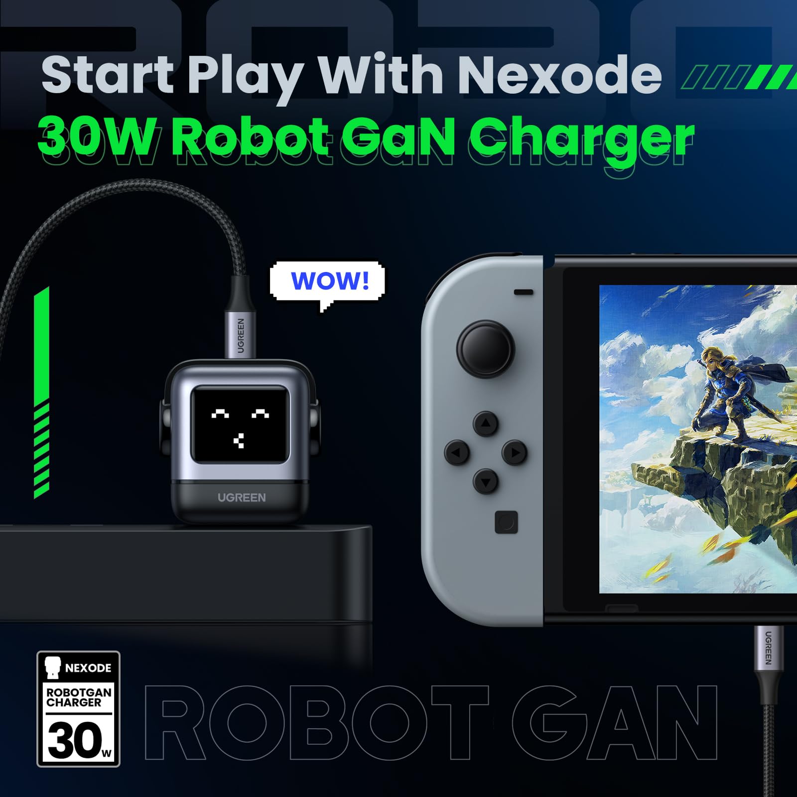 UGREEN RG 30W USB C Charger, Nexode Robot GaN Fast Charger Block, Compact Wall Charger Power Adapter for iPhone 15 Pro Max/14/13, Galaxy S24 Ultra, Pixel 7 Pro, MacBook Air, iPad Pro (Black)