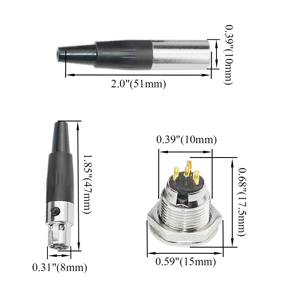 XINGYHENG 4Pcs(2Pairs) Microphone 4 Pin Male Female Head Connector Plug Gold-plated Copper Pin with 2PCS Four-core Metal Wireless Microphone Male Socket Convert for Audio Signal Video Coax