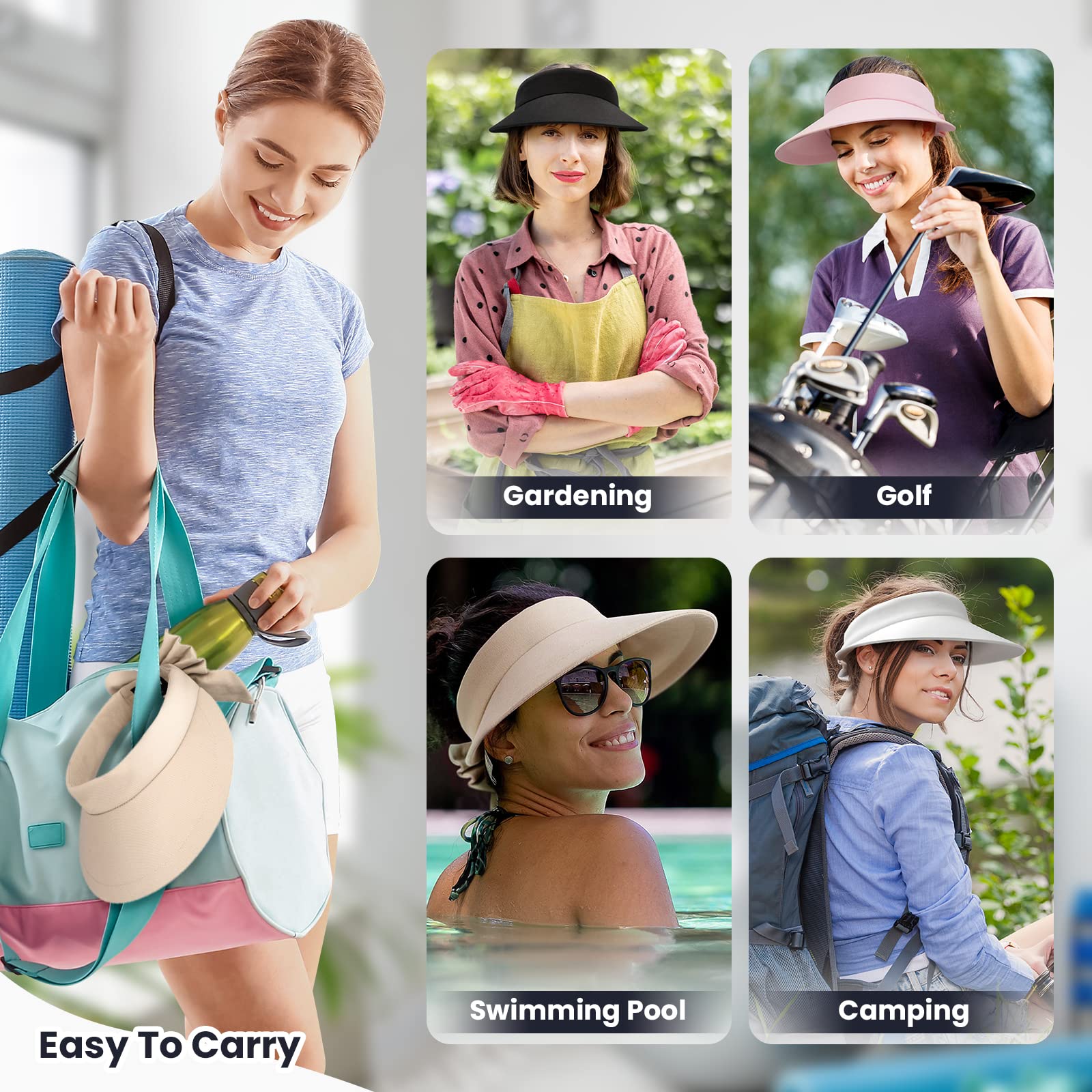 Simplicity Womens Beach Hat UPF 50+ UV Protection Wide Brim Hats for Women Sun Visors for Women, Black No Bow