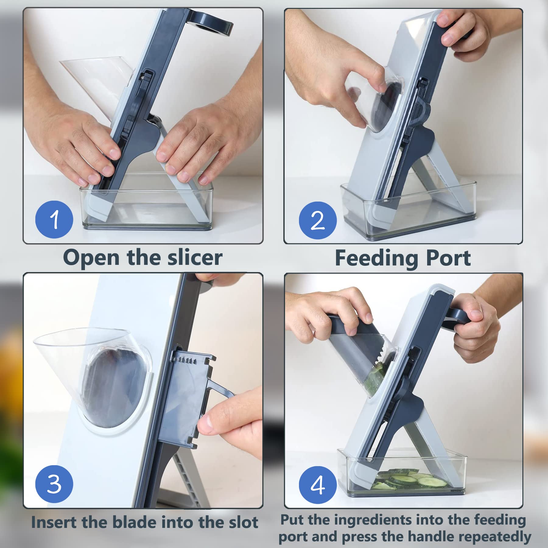 Vegetable Chopper Mandoline Slicer Food Chopper for Kitchen, with 3 Adjustable Thickness Stainless Steel Blades for Vegetable Fruit Meat