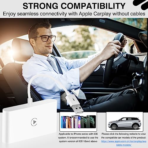 Wireless CarPlay Adapter Compatible with Apple Phone, 2023 Upgrade Plug & Play Dongle Wired Convert for Cars from 2015 with Factory Wired CarPlay, Fast and Easy Use Fit for iPhone iOS 10+