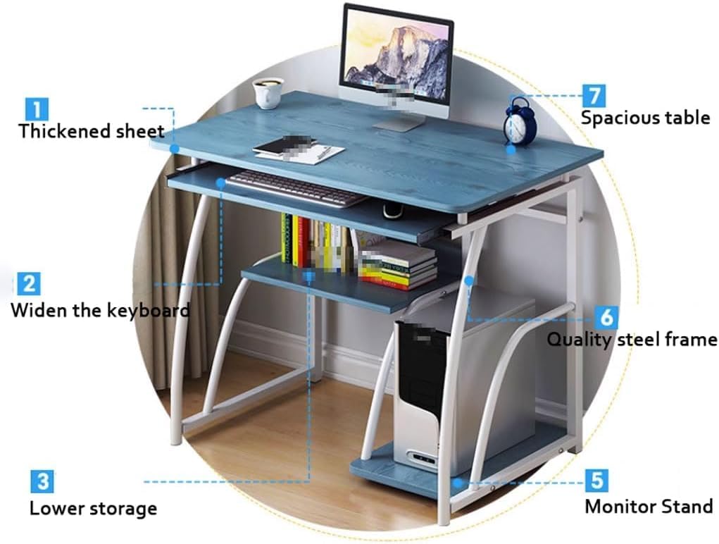 ZUMAHA Home Office Computer Desk with Pullout Keyboard Tray Monitor Stand PC Study Desk Lower Shelf Modern Gaming Desk