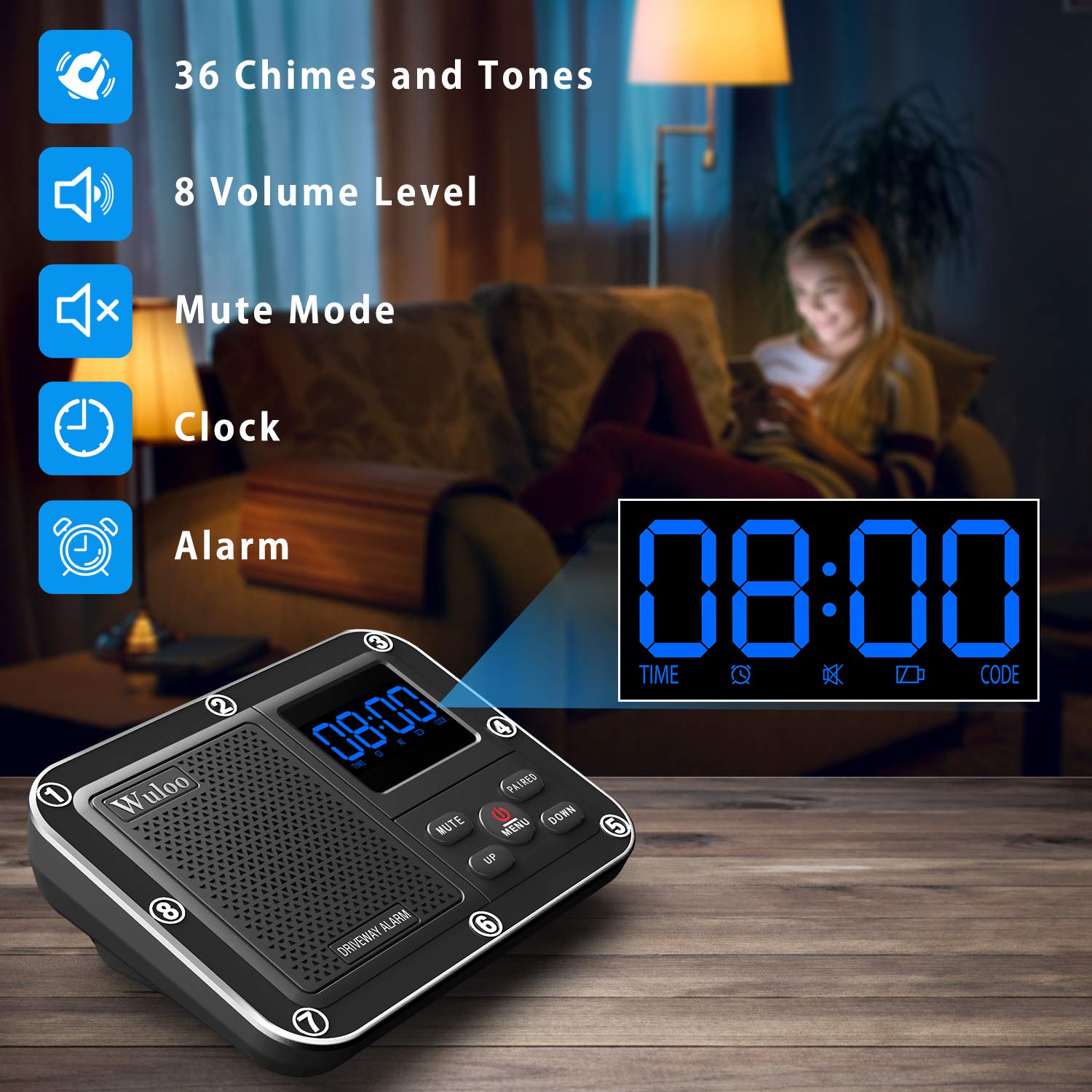 Wireless Driveway Alarm 1800 Feet Long Range Motion Sensor Alert System Driveway Detector for Home with 1800mAh Rechargeable Battery (1&4-Brown)