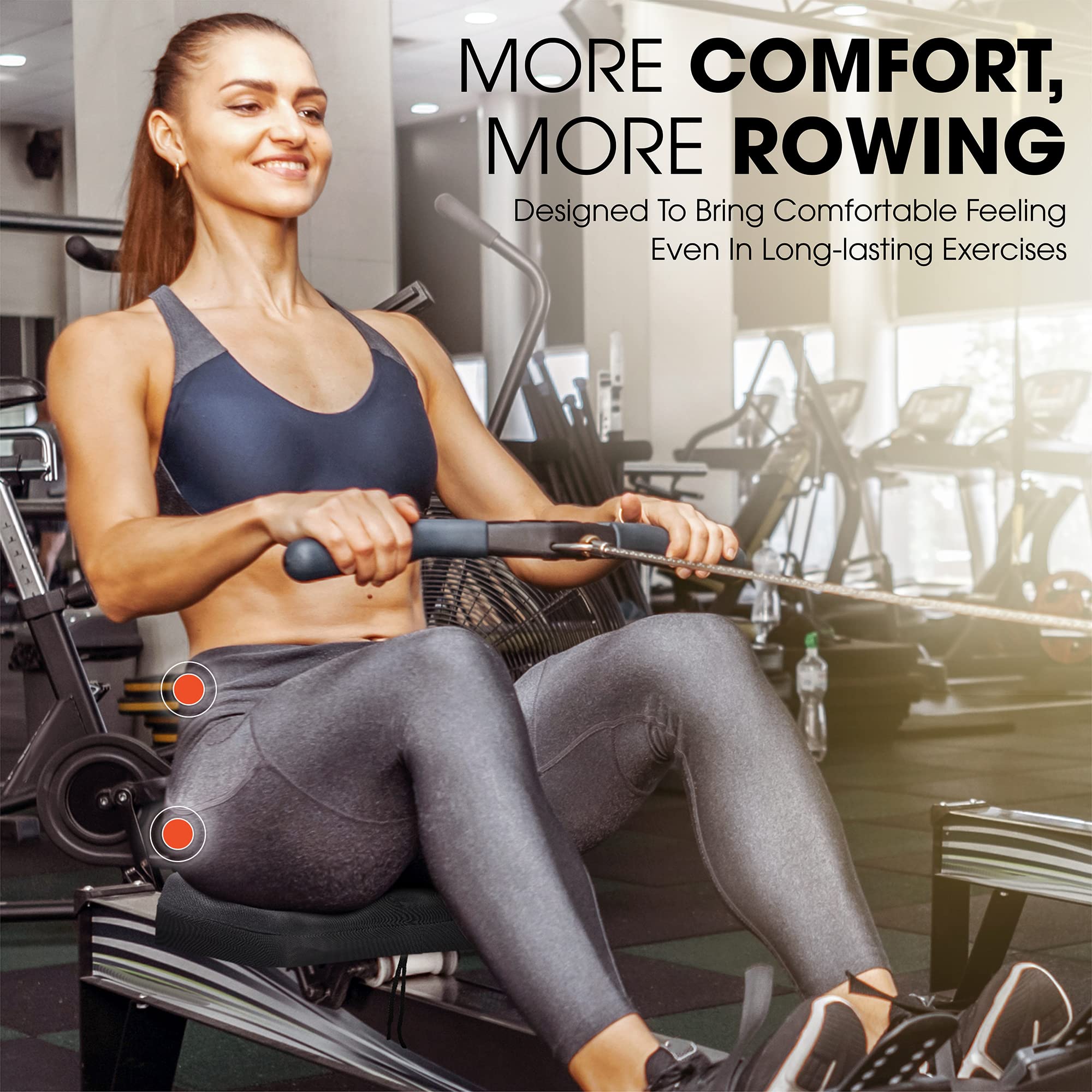 Yes4All Rowing Machine Seat Cushion Good with Non-Slip, Silicon Cooling Gel Seat Cover, Groove Design, Custom Fit Comfort, Black