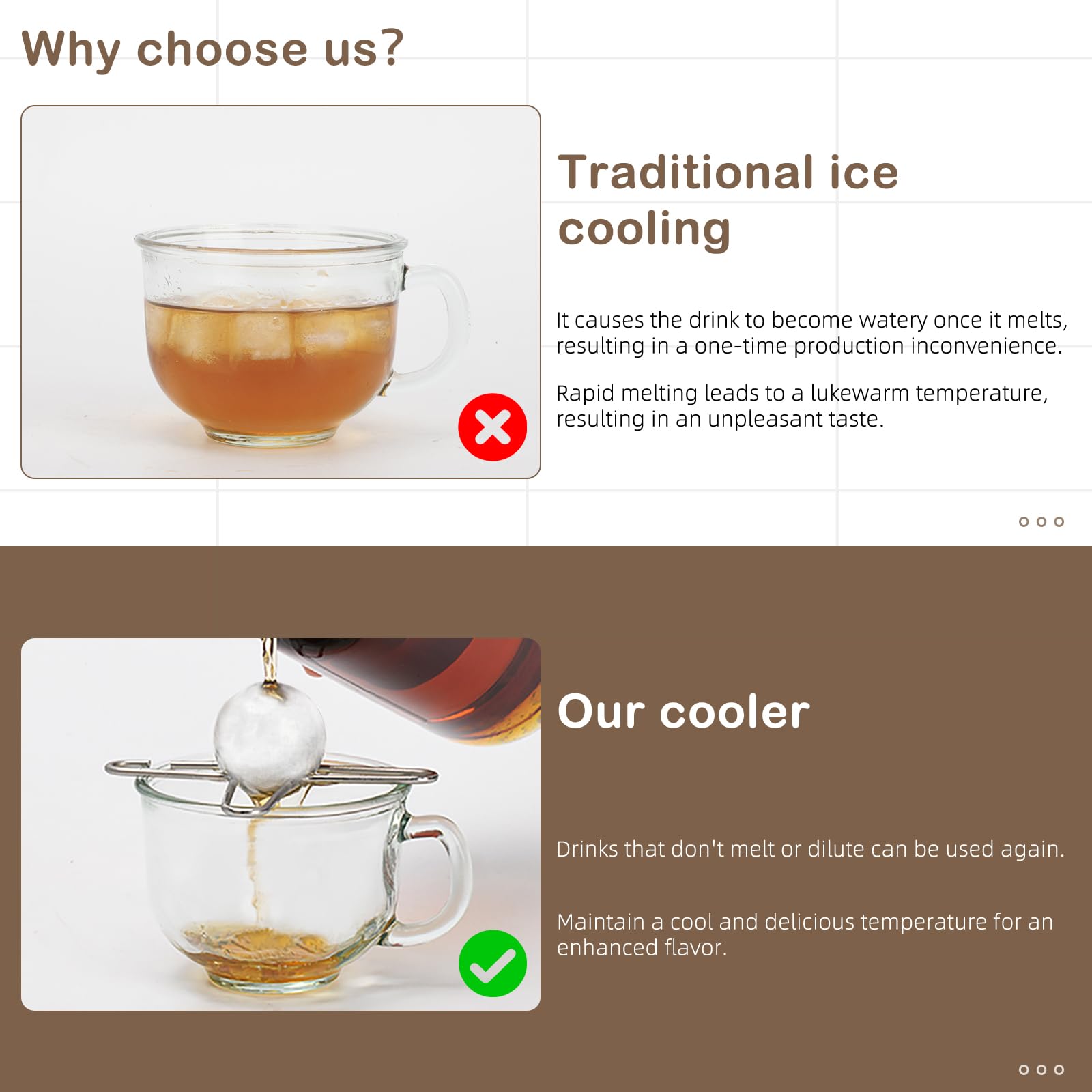 WEIGUZC Coffee Cooling Tool with Reusable Stainless Steel Ice Sphere - Unlock Coffee True Flavors, Also Ideal for Bourbon, Scotch, and Cocktails - 40mm Round Shape (1)