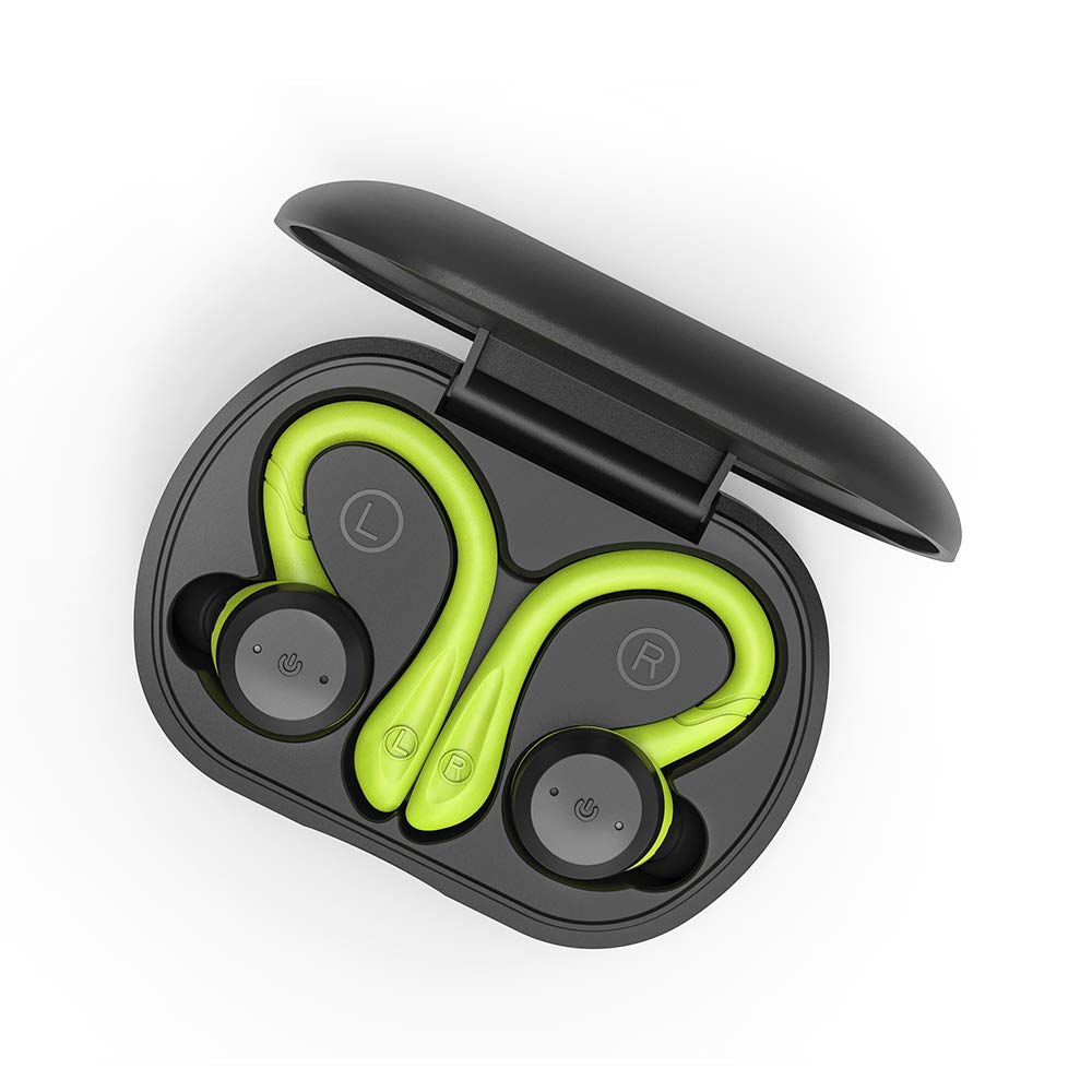 SinFoxeon IPX7 Waterproof Noise Cancelling True Wireless Earbuds Bluetooth 5.0 Headset with Mic and Charging Case Supporting Wireless Charging Headphones (Green)