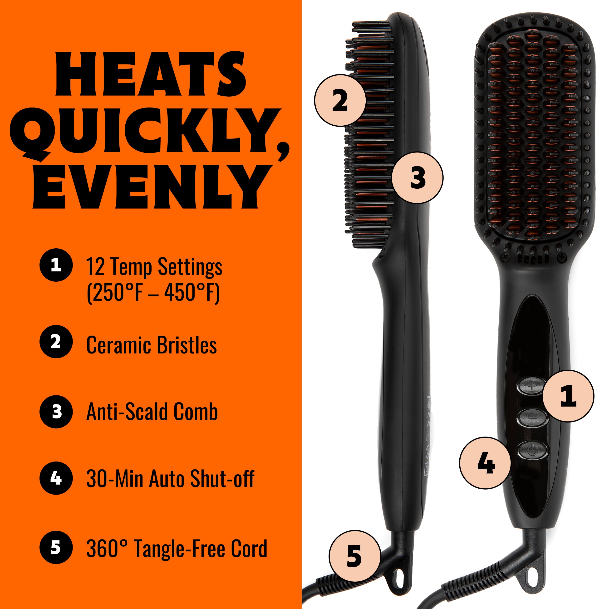 Tame The Wild Pro Beard Straightener for Men Kit - Beard Grooming Kit - Includes Portable Heated Beard Brush, Beard Soap, Pearwood Comb, & Storage Case