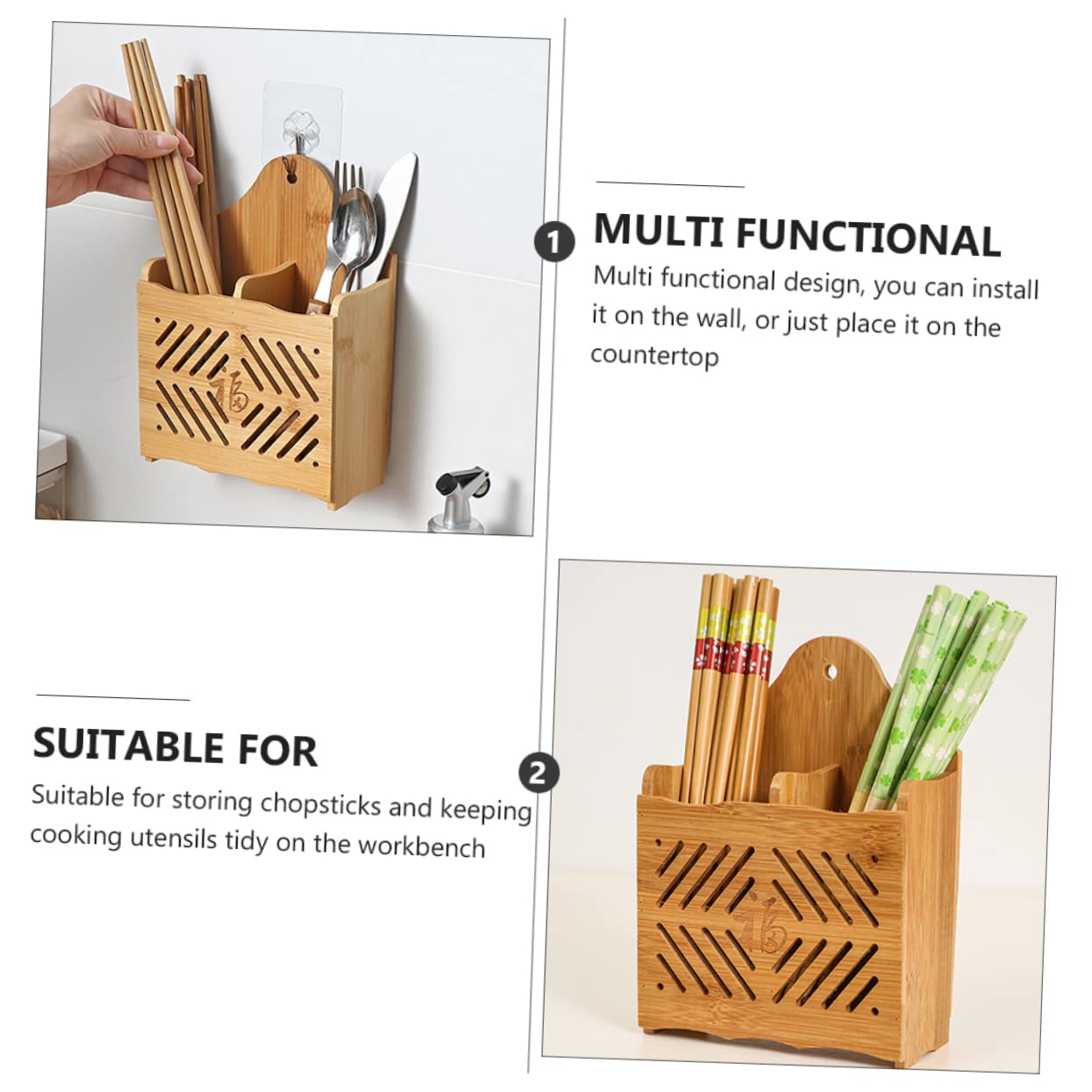 Uonlytech Bamboo Drying Rack Drain Chopsticks Holder Spoon Holder Spoons Silverware Kitchen Drainer Rack Silverware Holder Flatware Organizer Flatware Holder Fork 1pc