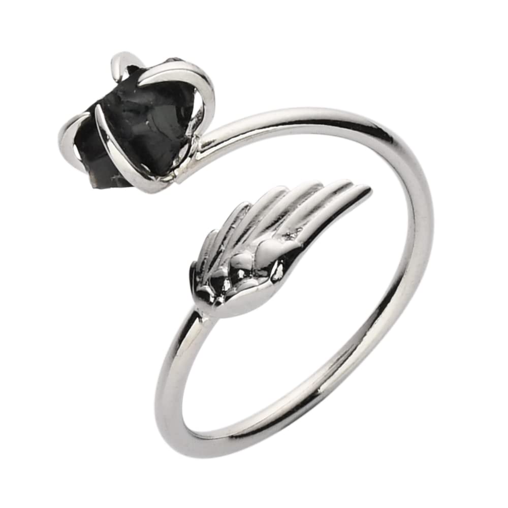 ZENGORI Natural Black Obsidian Ring Claw Ring Healing Crystal Stone Ring Wing Ring Ideal Gift for Her Him ZS0489-BK