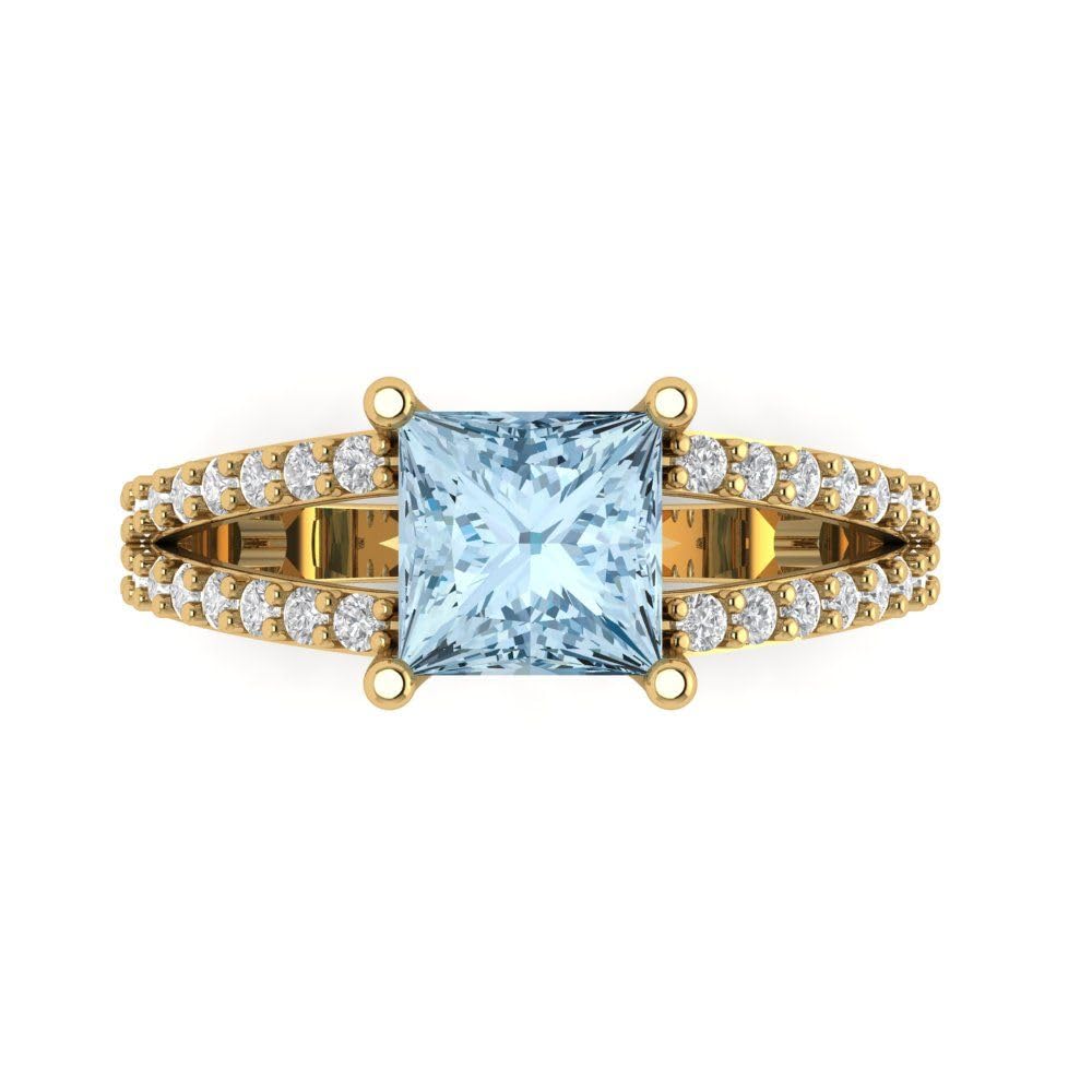 Clara Pucci 2.36ct Princess Cut Solitaire split shank Sky Blue Topaz Designer Wedding Bridal art deco Anniversary Ring 14k Yellow Gold