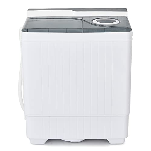 Washer and Dryer, Twin Tub 26Lbs Capacity, Washer(18Lbs) and Spinner(8Lbs), Compact Laundry Machine with Control Knobs, Timer Function, Drain Pump, Laundry washer for Apartment, RV, Gr(Grey)