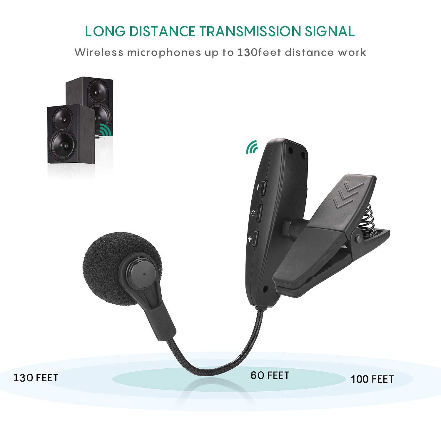 Wireless Instrument Microphone,UHF Clip Condenser Mic,for Horns,Trumpets,Clarinets, Saxophones, Cello, Computer, Phone, Speakers, Voice Amplifier 131ft Range, 1/8 and 1/4'' Port