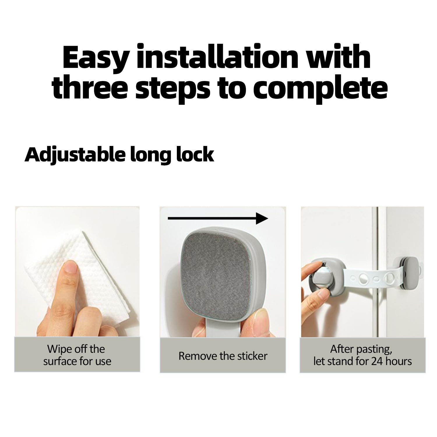 WuW-Preferred Child Safety Locks,Baby Safety Locks,Easy Lock,Double Lock,Adjustable Length,(5-Pack),Suitable for wardrobes、Drawers、refrigerators、Doors - No Drilling