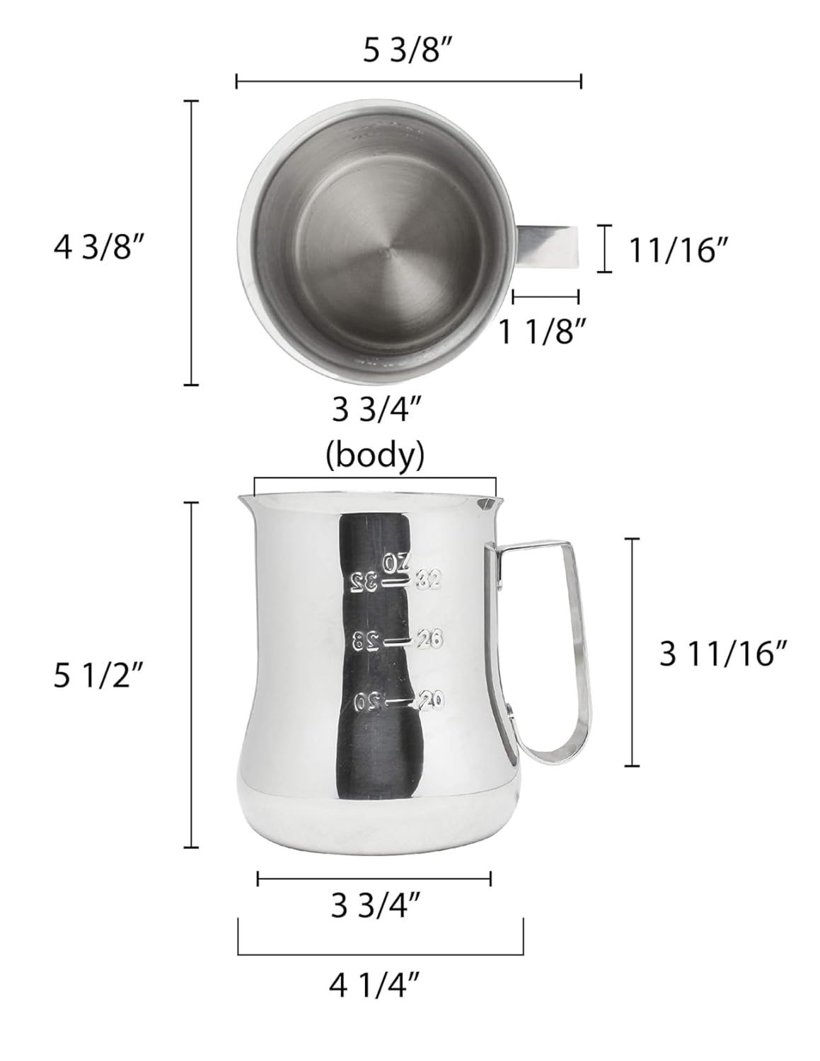 TrueCraftware-40 oz. Espresso Milk Pitcher with Measuring Scale Stainless Steel- Steaming Pitcher Coffee Bar Cappuccino Barista Tools Milk Jug Steamer Frother Cup