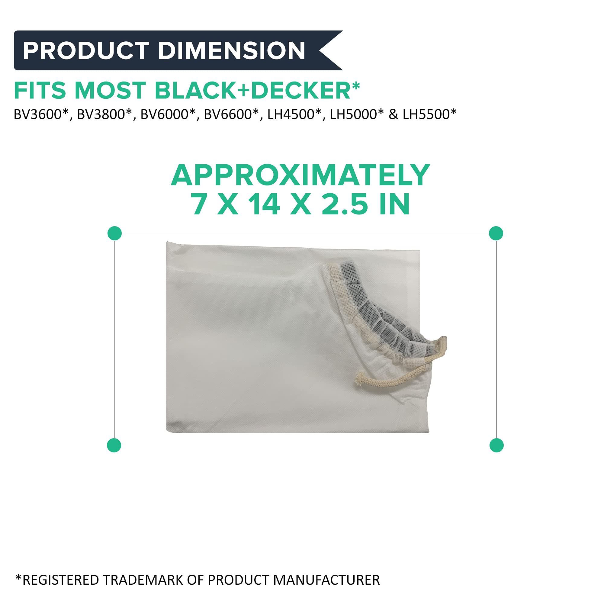 Think Crucial Replacement Disposable Leaf Blower Bags Compatible with Black+Decker Leaf Blower Models BV3600, BV3800, BV6000, BV6600, LH4500, LH5000 & LH5500, Part # BV-008 (5 PACK)