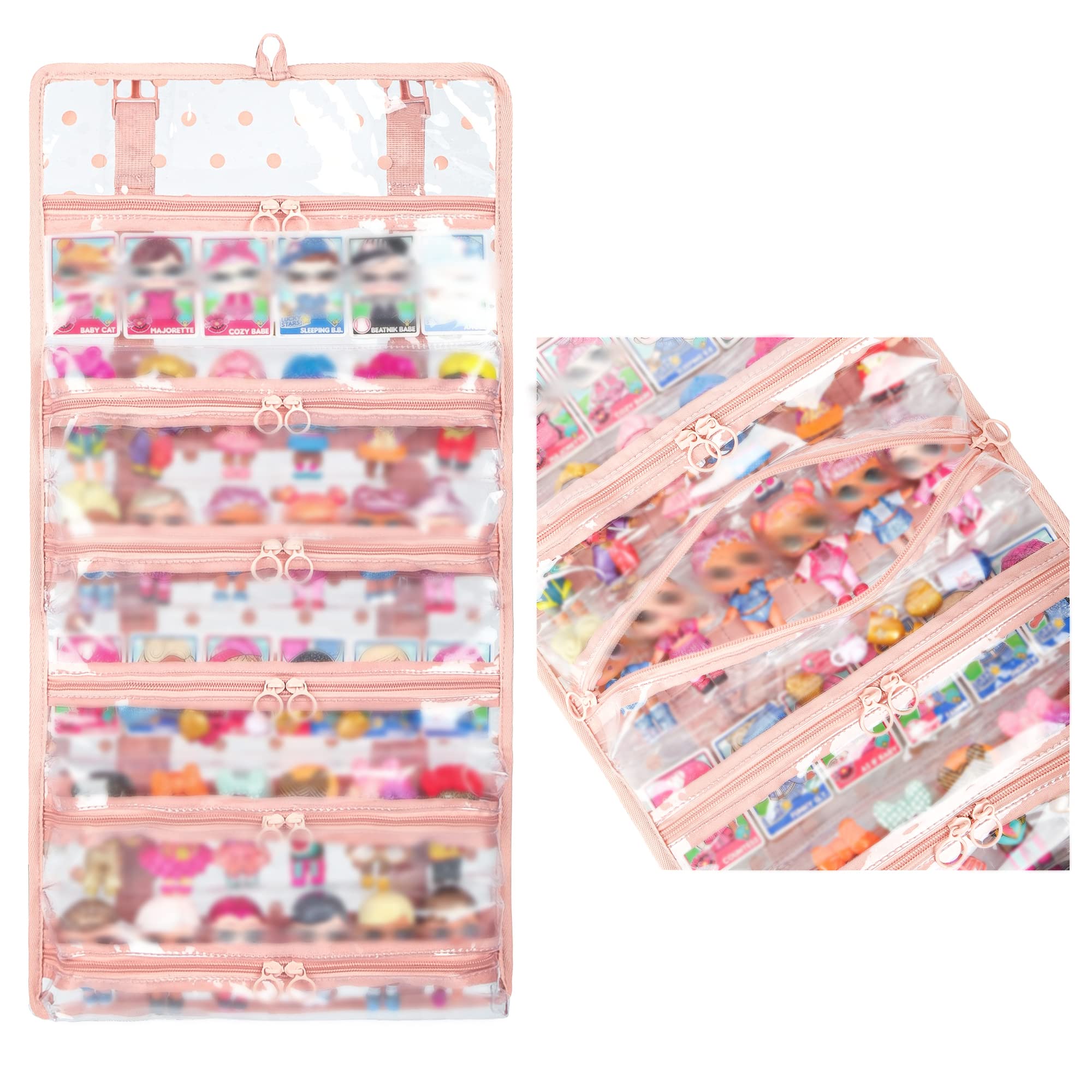 Yewiwin Doll Storage Organizer Backpack Compatible with OMG&LOL Surprise Dolls All,Clear View Hanging Dolls Carrying Case for Girl,Bag Only (Pink)