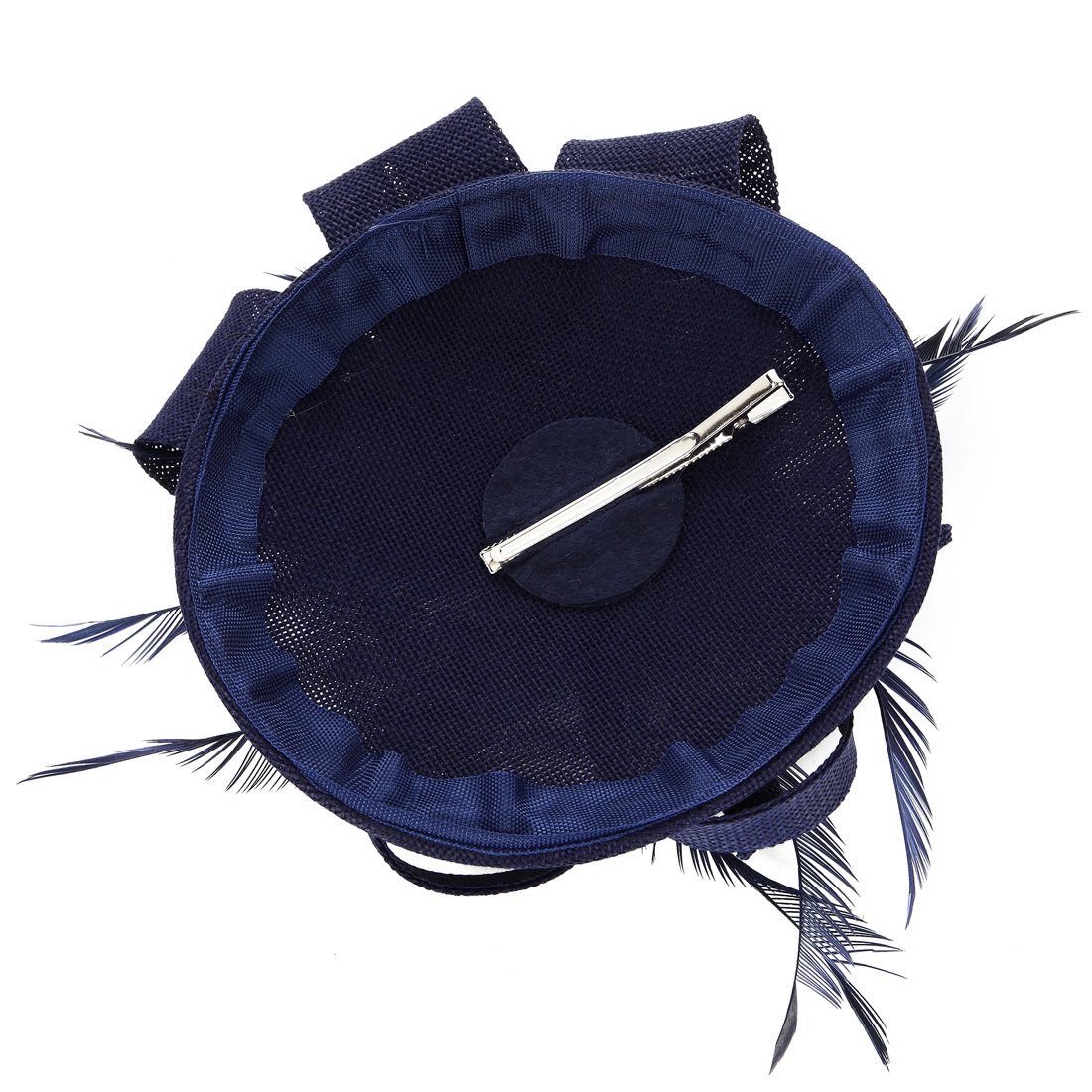 Sinamay Feather Fascinators Womens Pillbox Flower Derby Hat for Cocktail Ball Wedding Church Tea Party Navy Blue