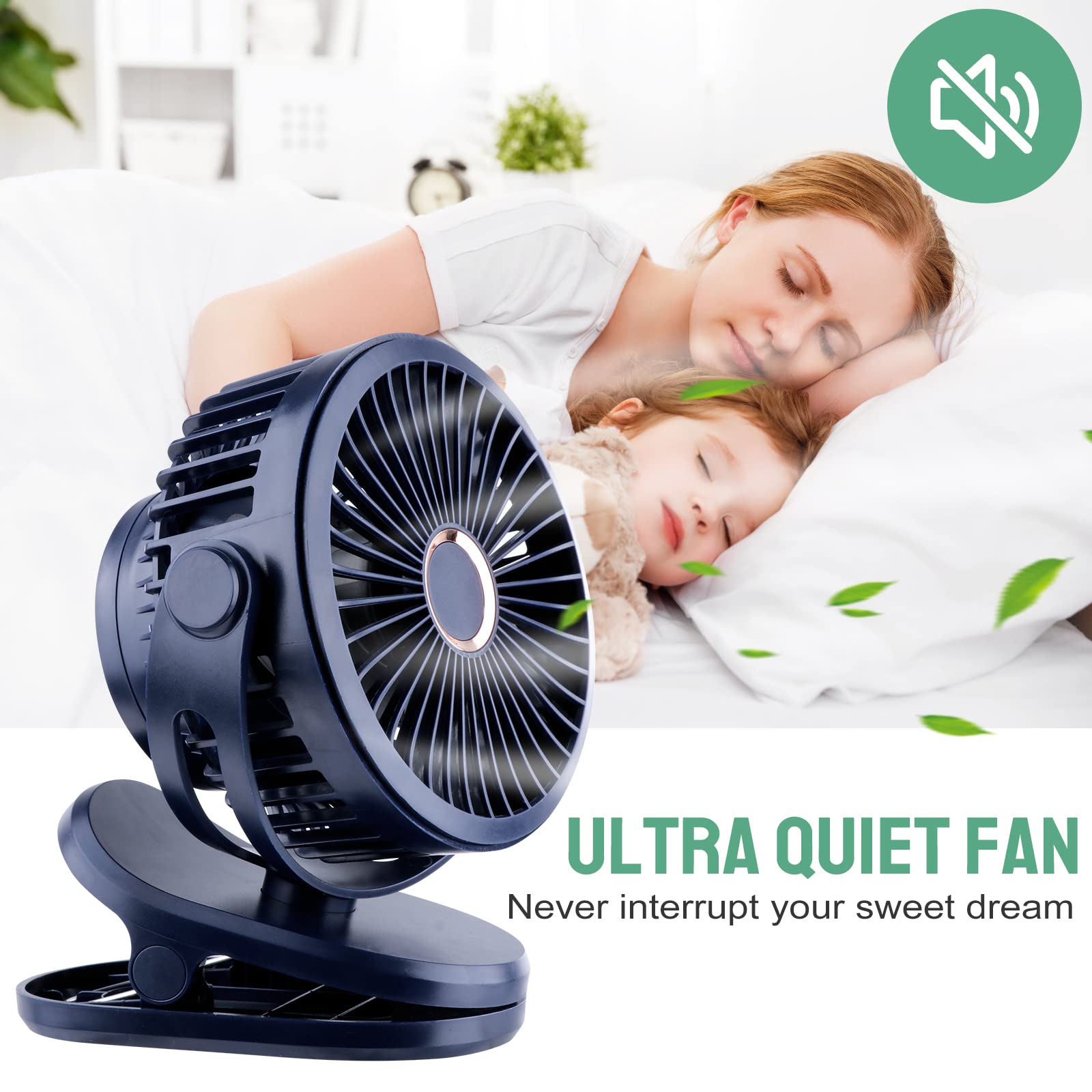 WUYILED 5 inch Rechargeable Clip on Fan, 5000mah Battery Longer Working Hours Desk Fan : 360° Rotation & 3 Speeds Strong Wind Portable Fan Quiet and Powerful (5000mah-Blue)