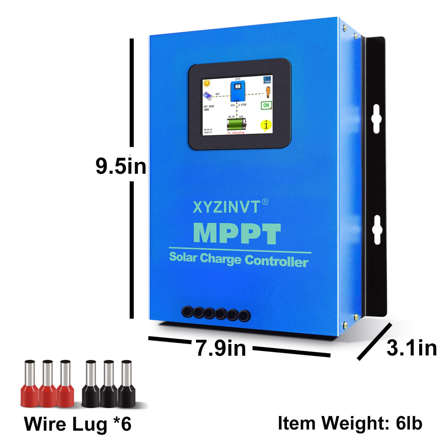 XYZ INVT MPPT Solar Charge Controller 60A Max 170V Input Volt PV Solar Panel Controller Touch Screen LCD Display 12V/24V/48V Auto Identify 36V Manual Setting (MPPT-60A)