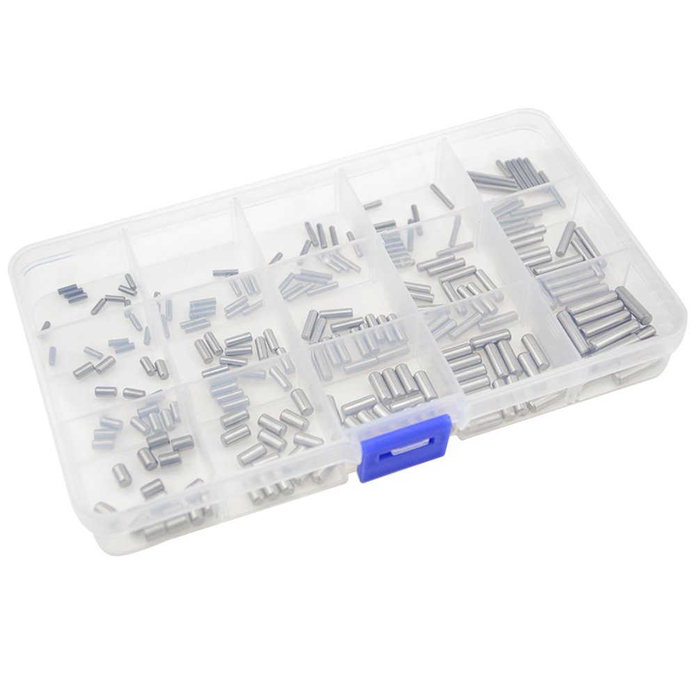 XINGYHENG 225Pcs 15 Kinds M2 M3 M4 304 Stainless Steel Dowel Pins Assortment Kit( Round Straight Pin Fixed Element Set with A Storage Box)