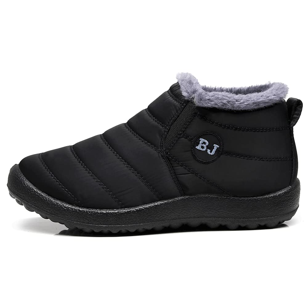 Women Warm Ankle Snow Boots Fur Lining Thickening Slip On Winter Shoes Black US 8.5(41)