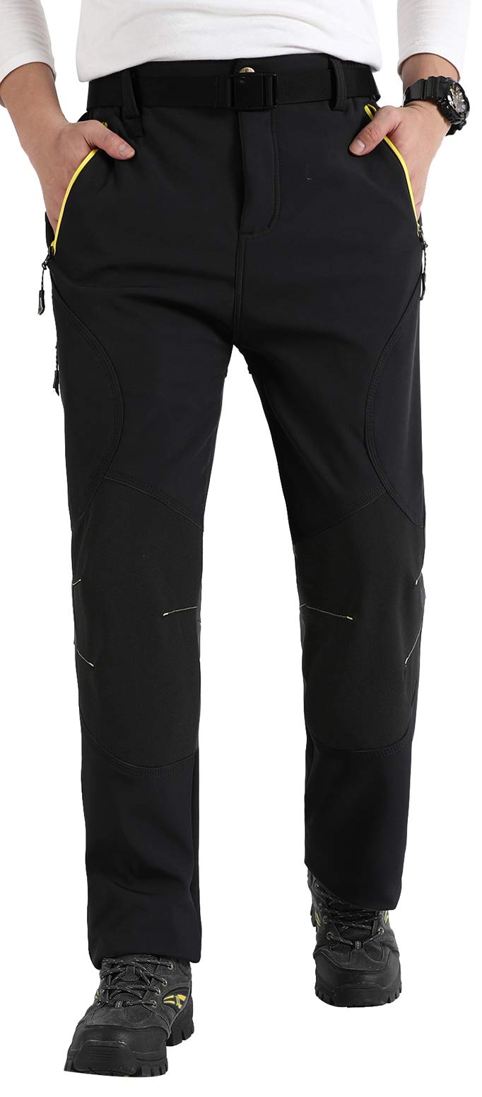 Singbring Men's Outdoor Fleece Lined Windproof Waterproof Hiking Snow Ski Pants Small Black(M01F32-Black-S)