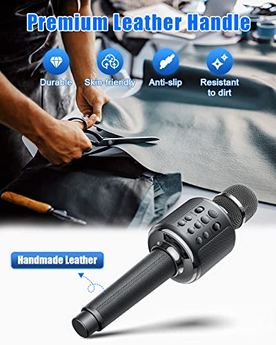 XZL Bluetooth Karaoke Microphone for Kids & Adults, Wireless Rechargeable Mic with Built-in Stereo Speaker, Echo|Duet Mode|Recording|Music Playback, Premium Leather Handle, Portable Storage Case