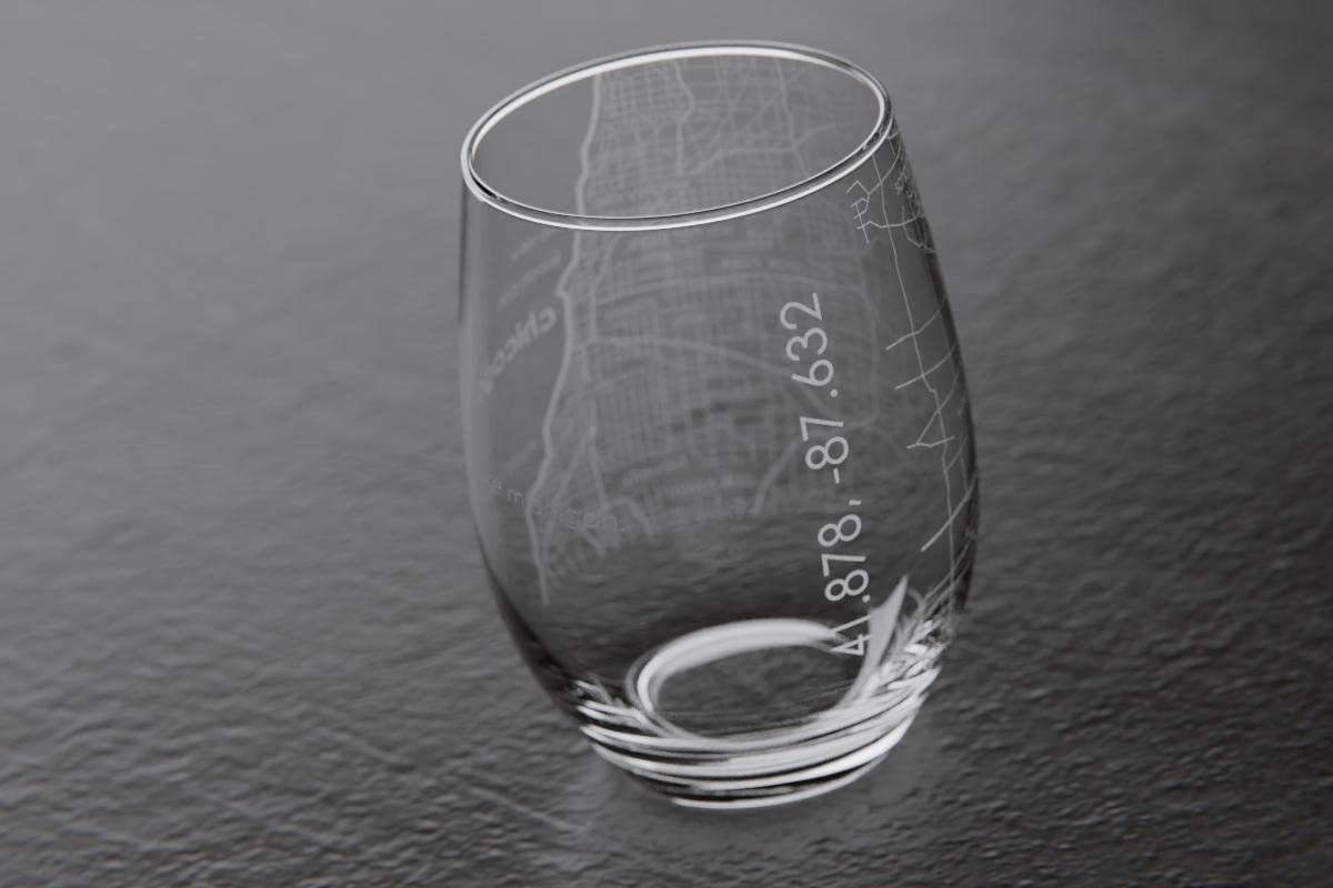 Well Told Engraved Chicago Illinois Map Stemless Wine Glass, Etched Wine Glass (15 oz, Clear) City Map Wine Glass, Custom Wine Glass, Gifts for Wine Lovers