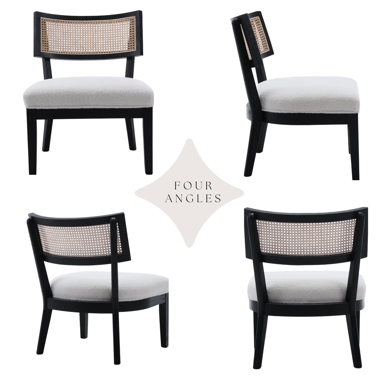 ZSARTS Modern Rattan Accent Chairs, White Sherpa Armless Upholstered Chairs with Cane Back Reading Chairs Lounge Chairs for Living Room/Bedroom/Reception, White…