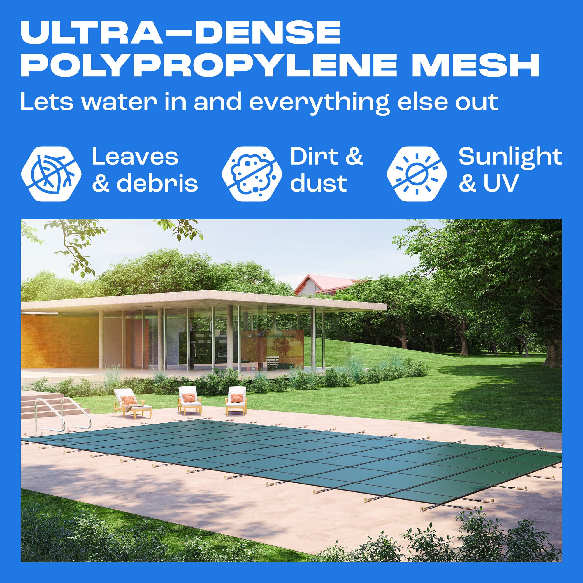 Yankee Pool Safety Inground Pool Cover - Full Set w/Pool Safety Net and Installation Tools | Ultra-Dense 16x32 Ft Safety Pool Cover w/Anchors, Steps | Cold-Resistant Pool Covers for Inground Pools