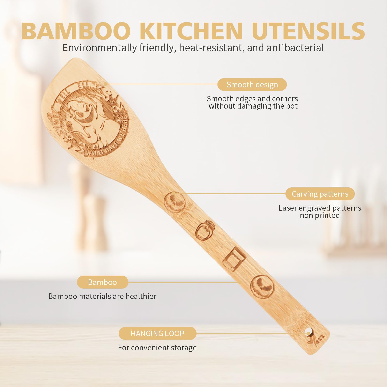 YEZZZZ 6-Piece Wooden Spoons For Cooking & Serving - Christmas Kitchen Cooking Utensils Set - Kitchen Cook Gift Box Set - Christmas Halloween Decor (Halloween-6Piece)
