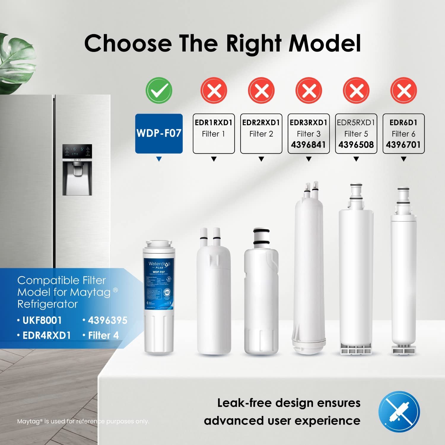 Waterdrop Plus UKF8001 NSF 401, 53 Certified Refrigerator Water Filter, ๐๐๐๐ฎ๐๐ ๐๐
๐๐, Replacement for Whirlpoolยฎ Everydropยฎ Filter 4, EDR4RXD1, Maytag UKF8001AXX, 3 Filters (Package May Vary)