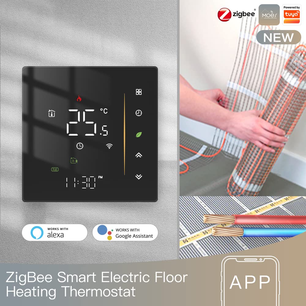 Tuya ZigBee Digital Display lit Temperature Controller Multifunctional Water/Electric Floor Heating Water/Gas Boiler Thermostat Compatible with Alexa and Google Assist