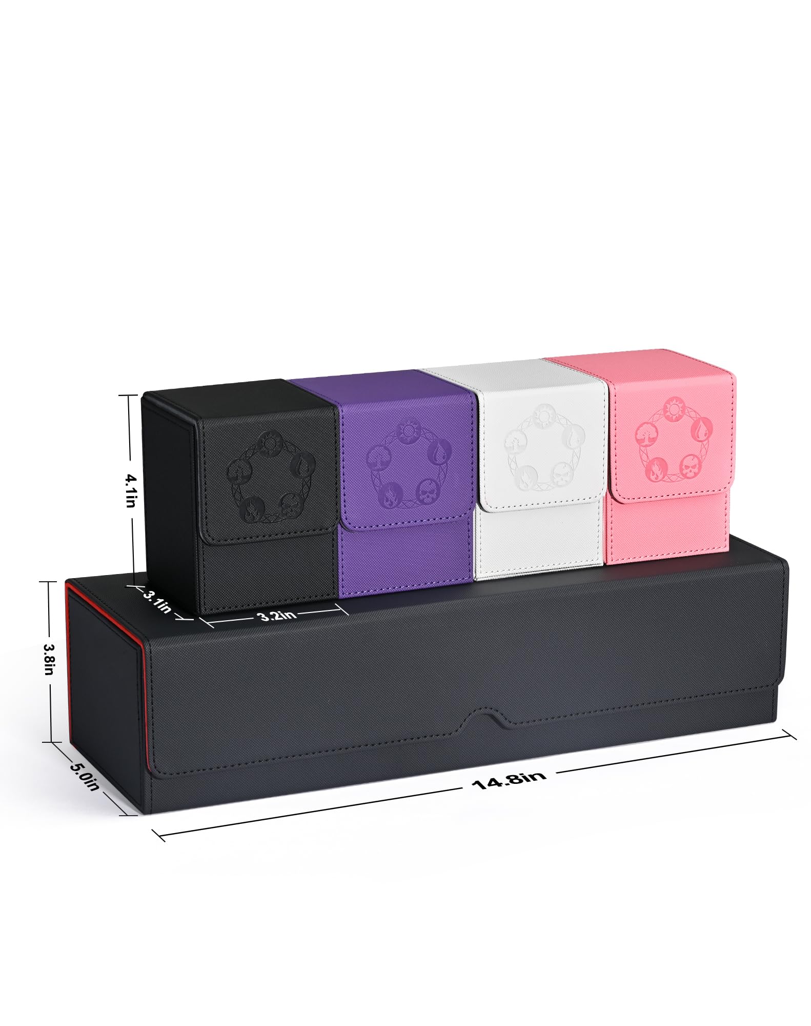 ZLCA Card Deck Box 5 In 1, Include 1600+ Premium Trading Card Storage Box with Dice Tray, and 4 PCS Card Deck Case for MTG, TCG, Sports Cards, Card Gaming Accessories Present Set (Black & Red Set)