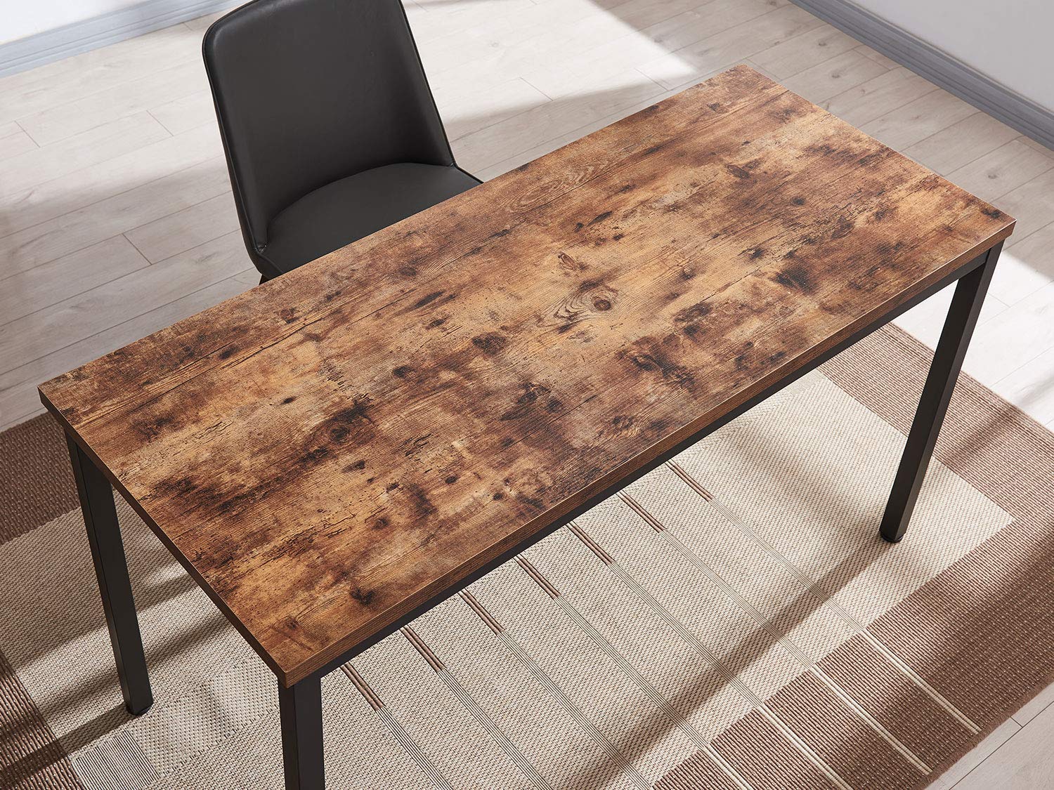 Vinext Computer Desk 55'', Industrial Home Office Desks, Study and Work Desk, PC Laptop Table, Dining Table, Black Metal Frame, Rustic Brown