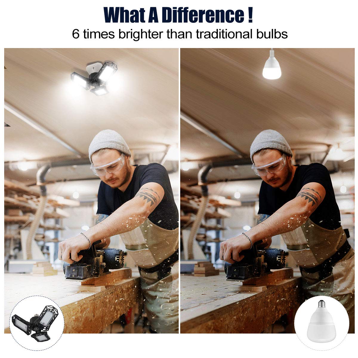 Three Leaf Garage Light Deformable Led Garage Lights 40W 4000 lumens Plastic Triple Glow Led Garage Light E26 Tribright Led Adjustable Lighting Trilight Garage Light for Garage Basement(2 Pack)