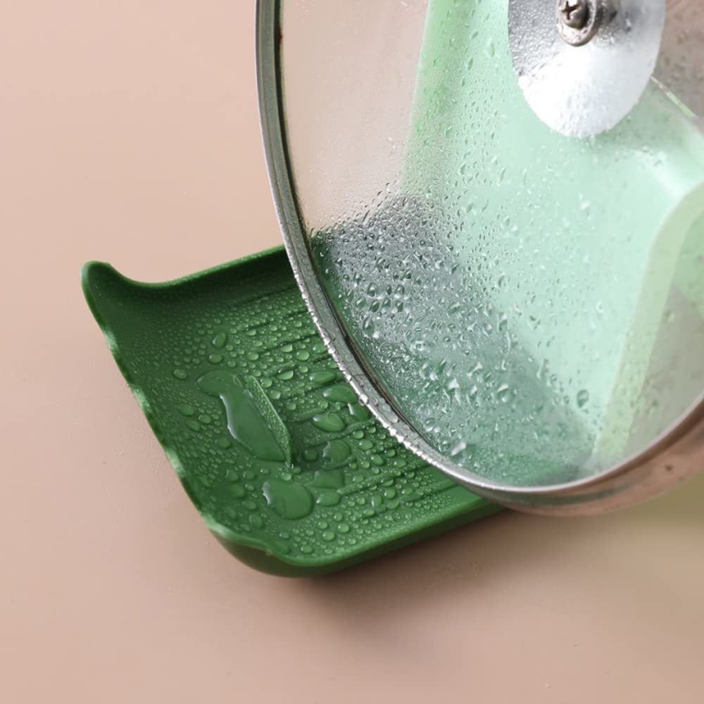 Ulfanit Pot Lid Holder with Drip Pad - 2pcs Multi-purpose Lid and Spoon Rest Rack, Kitchen Countertop Pot Lid Stand Gadget, Utensils Lid Holder, Grey & Green