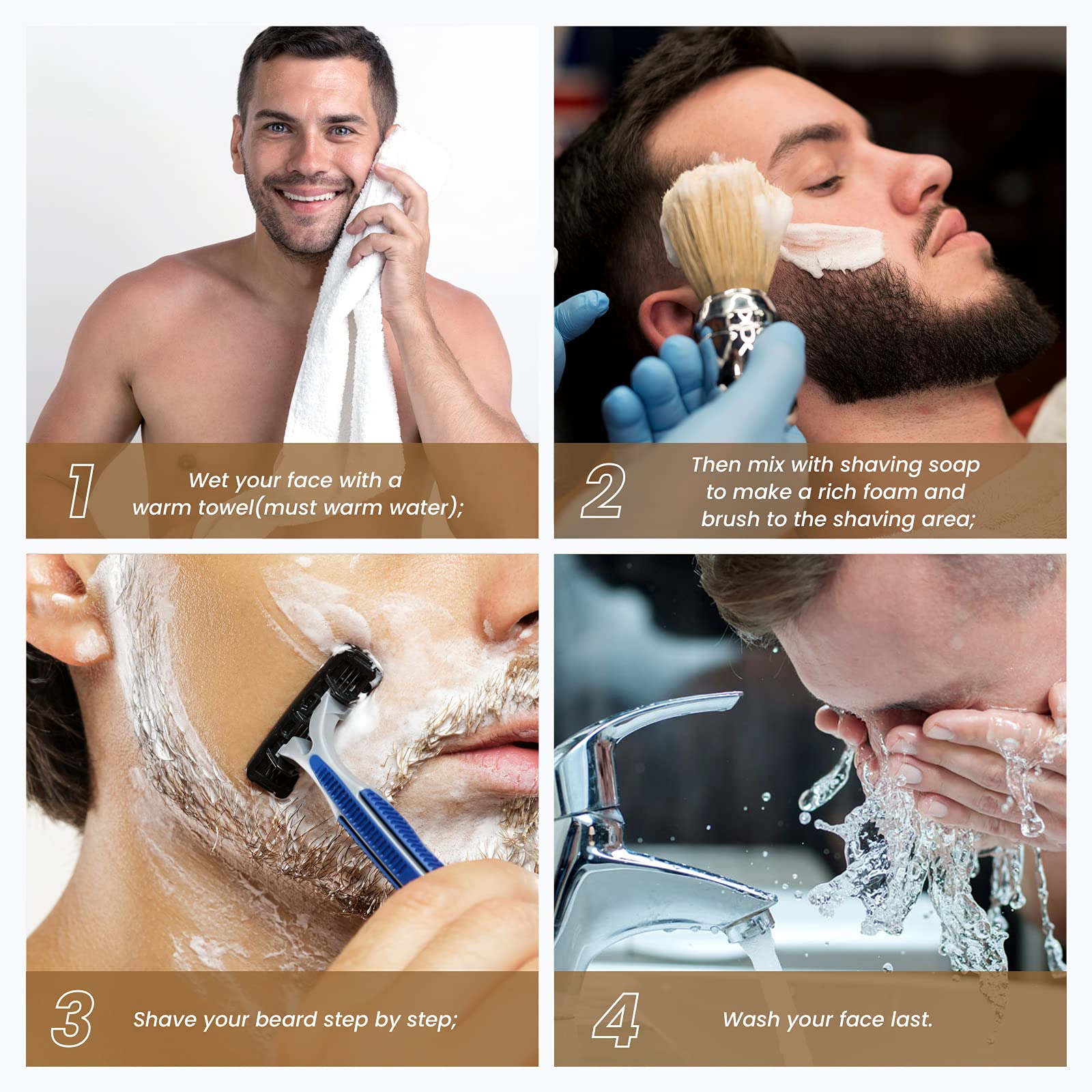 YAIKOAI 10 Pcs Men's Shaving Brush, Boar Bristle Wood Handle Shaving Brush Suitable for Professional Barber Salon Tools Personal Shaving