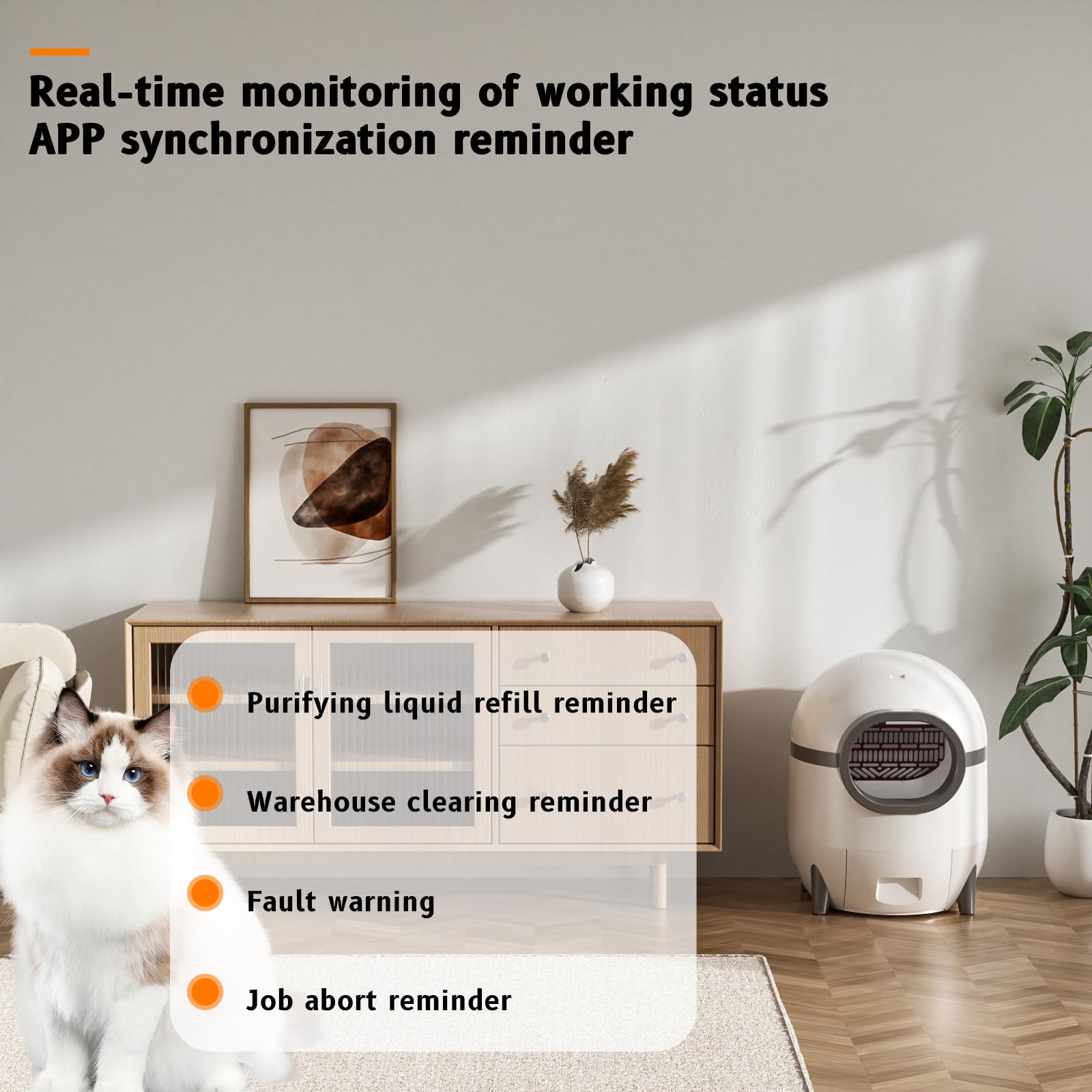 Self Cleaning Cat Litter Box 60L Large Capacity Automatic Cat Litter Box with Smart Safety System, Health Monitoring for Multiple Cats